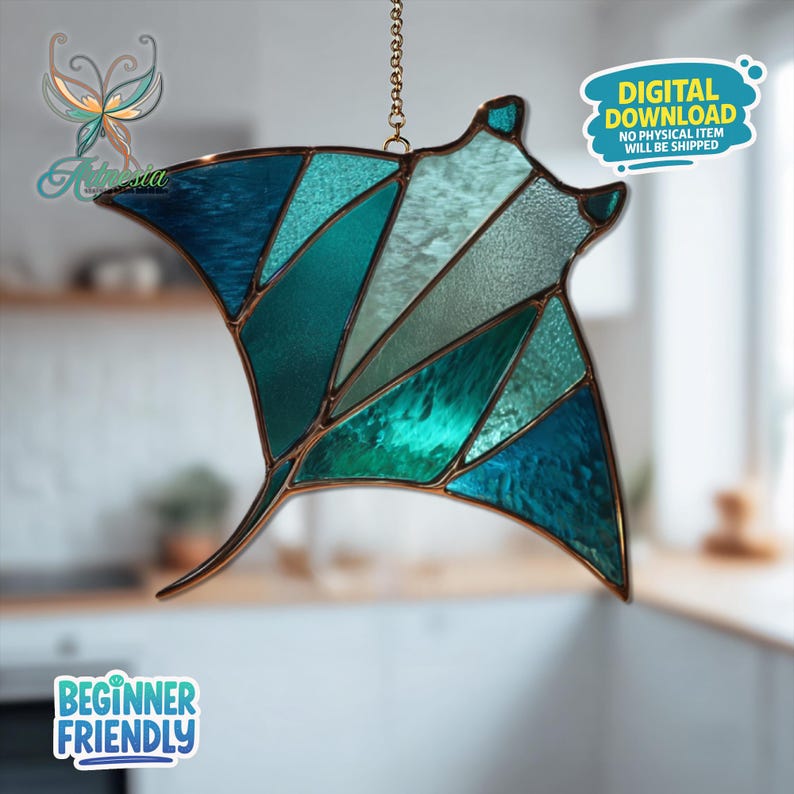 Manta Ray Stained Glass Pattern, Manta Ray Suncatcher, Stained Glass ...
