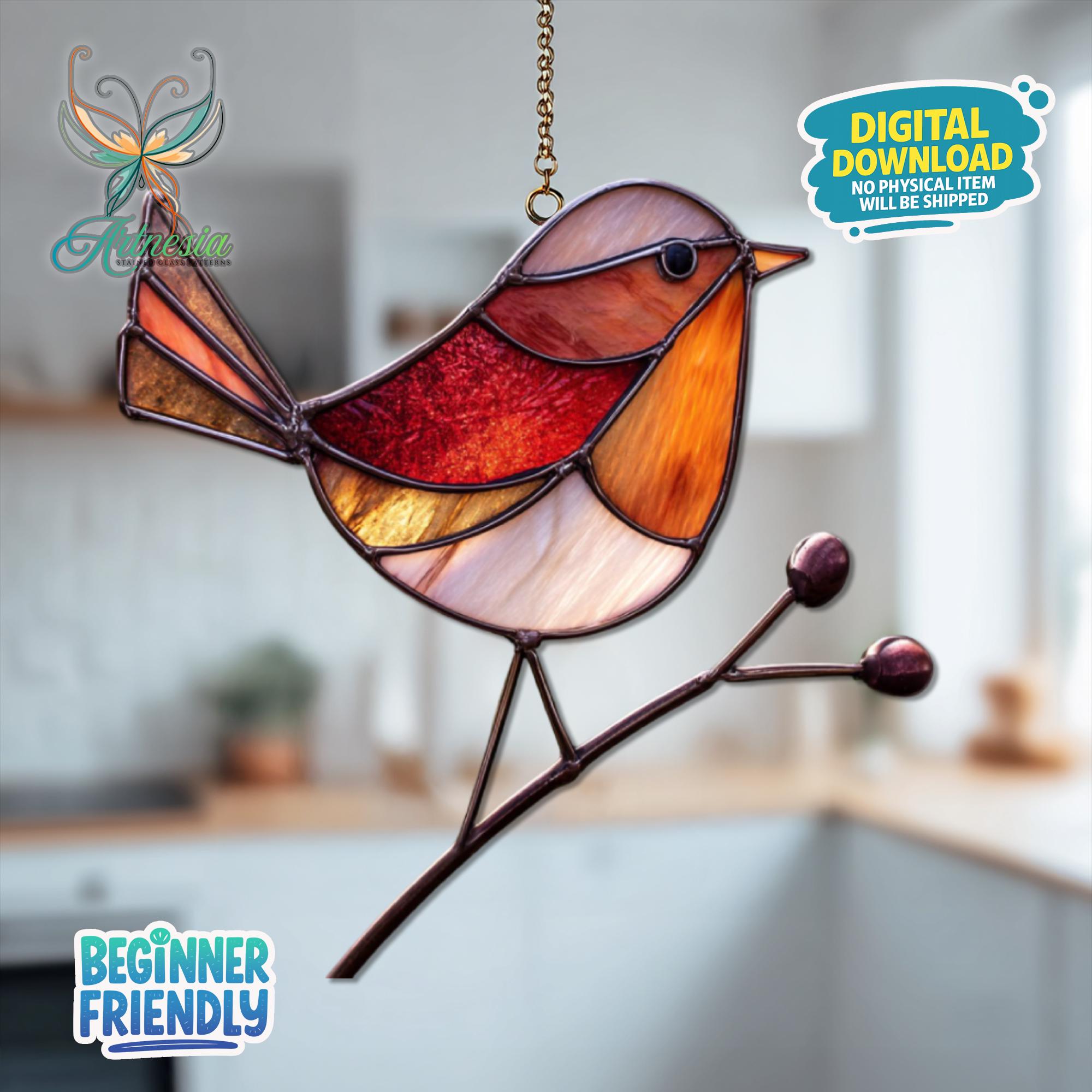 Robin Plant Stake Stained Glass Pattern, Robin Suncatcher, Bird Stained ...