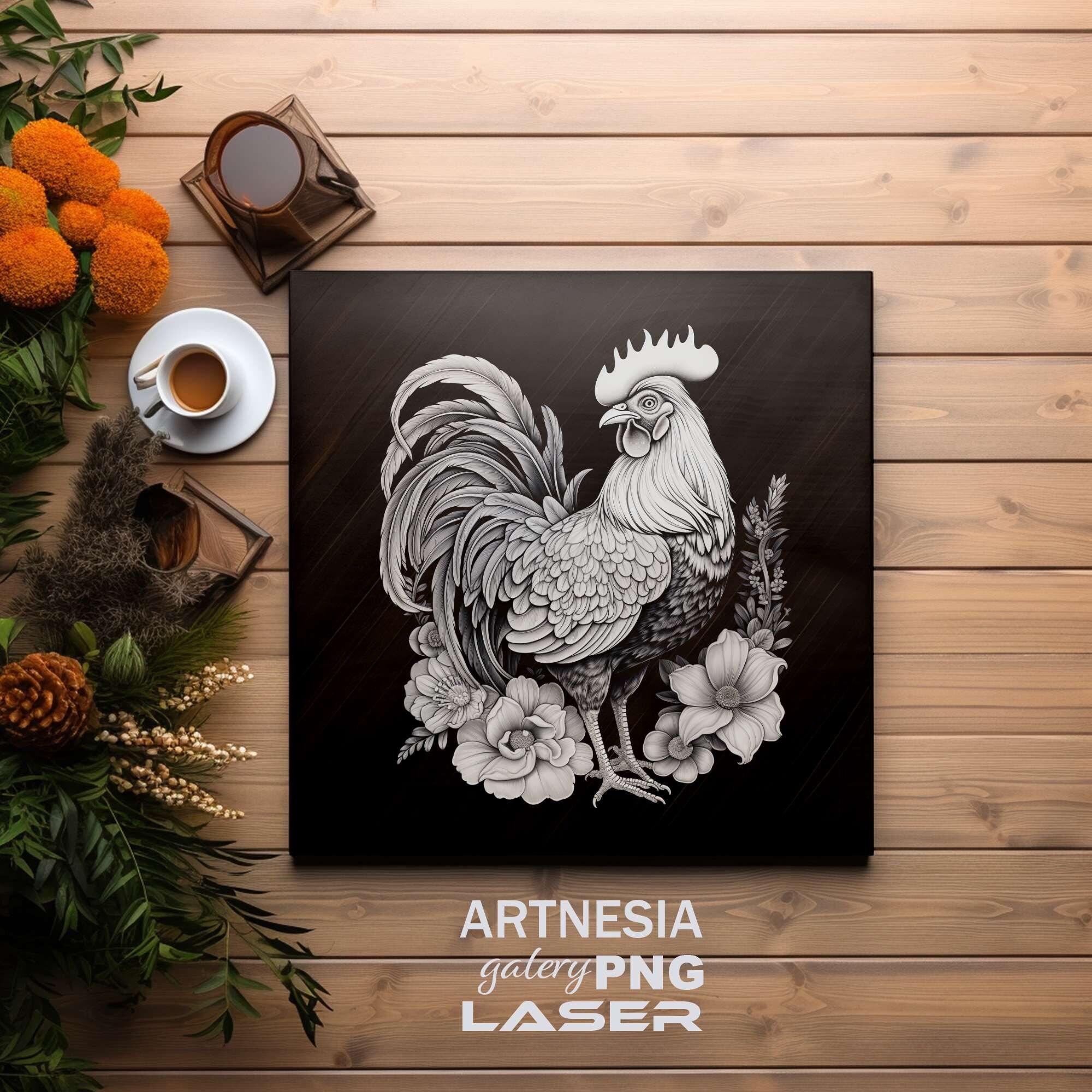 Rooster PNG Laser Engraving File for Slate Coaster, Laser Ready Design ...