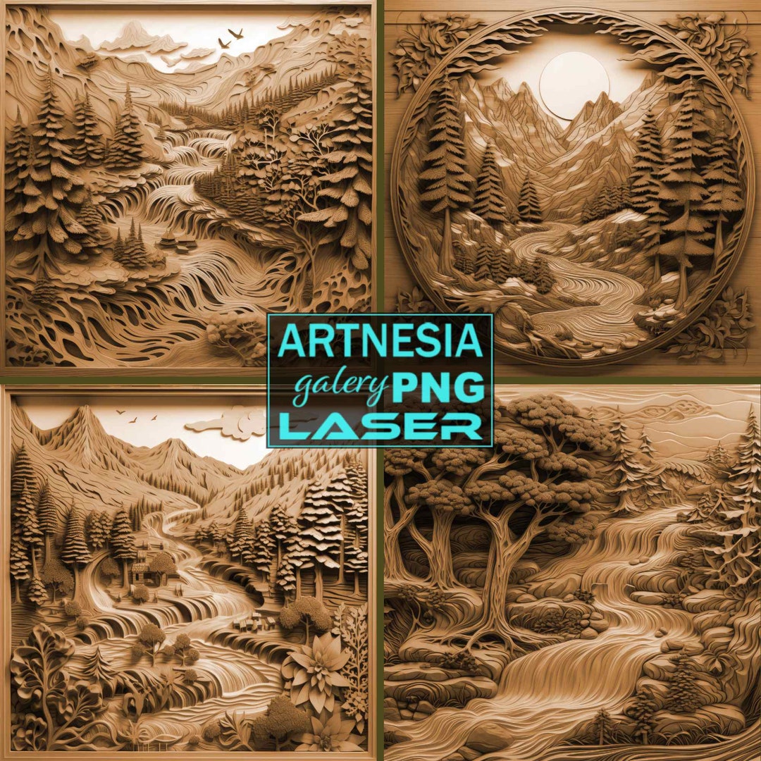 4 River 3D Illusion PNG Laser Burn File, Digital Relief Design ...