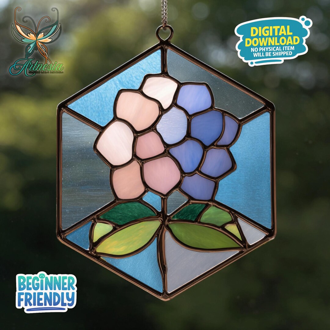 Hydrangea Stained Glass Pattern, Hydrangea Suncatcher, Flower Gift ...