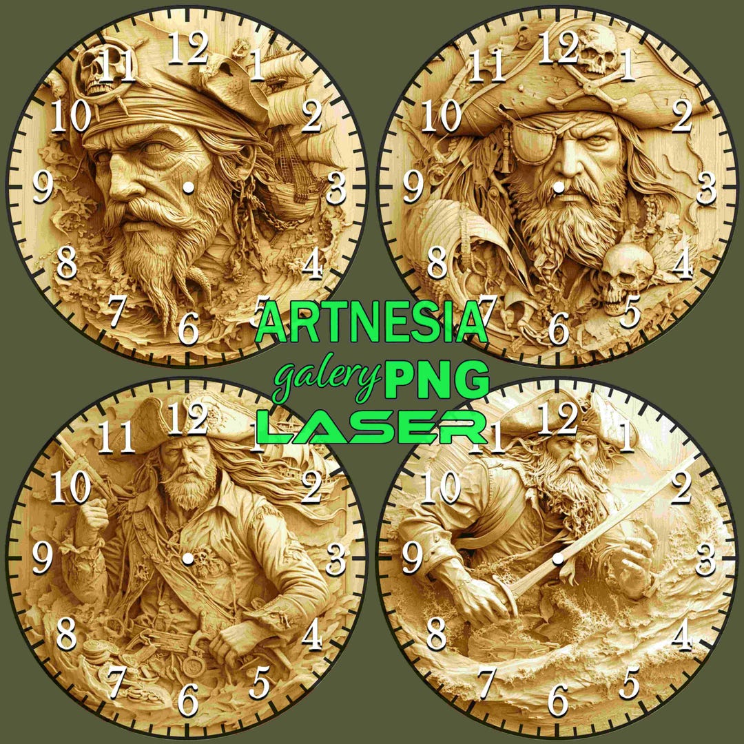 Pirate 3D Illusion Clock Template: Laser Engraved Design (PNG ...