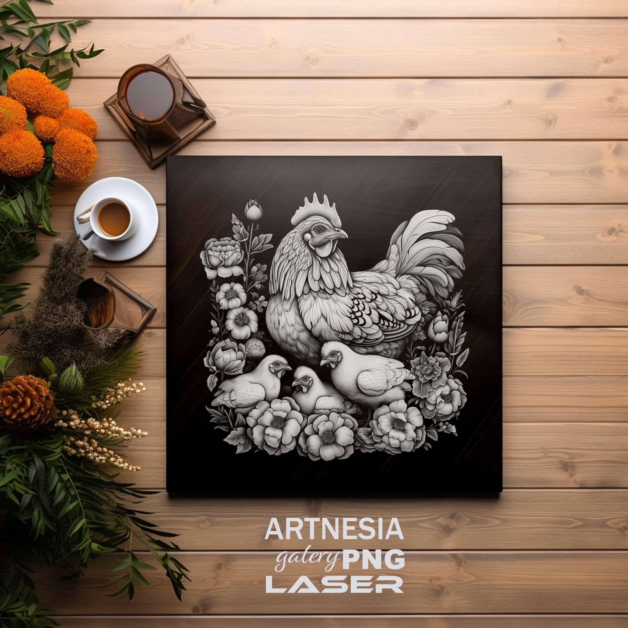 Chicken PNG Laser Engraving File for Slate Coaster, Laser Ready Design ...