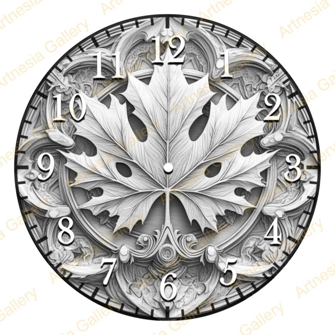3D Leaf Clock Template: Laser Engraved Relief Design (PNG, Lightburn ...