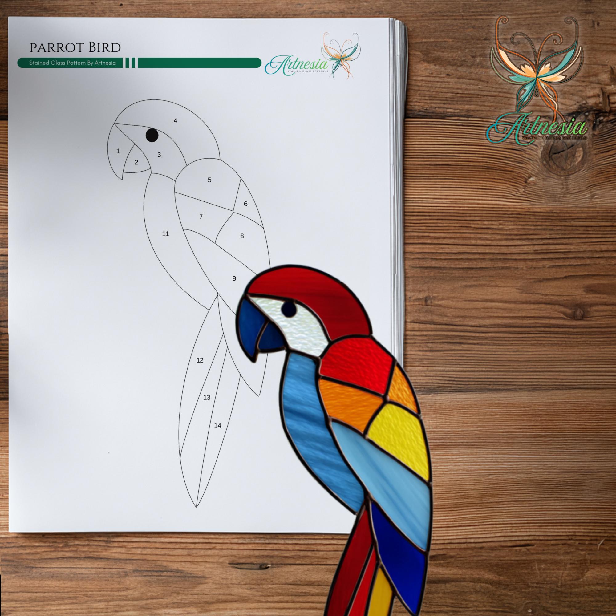 Parrot Bird Stained Glass Pattern, Bird Suncatcher, Stained Glass Bird ...