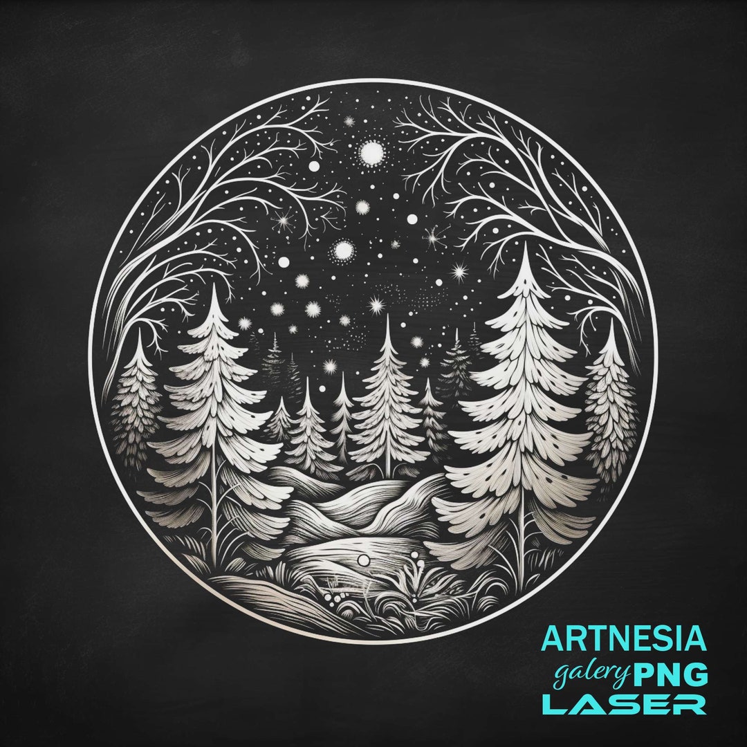 Snowy Forest PNG Laser Engraving File for Slate Coaster, Laser Ready ...