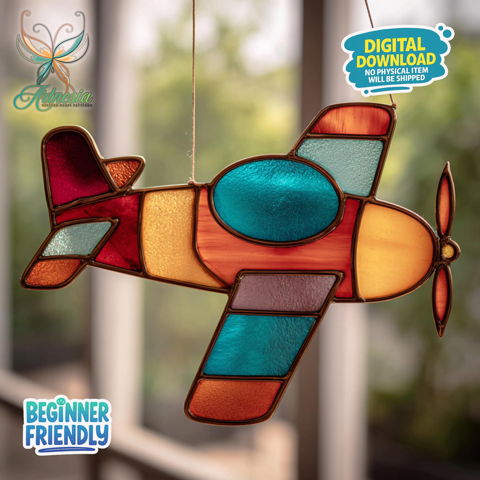 Plane Stained Glass Pattern, Air Plane Suncatcher, Stained Glass Plane ...