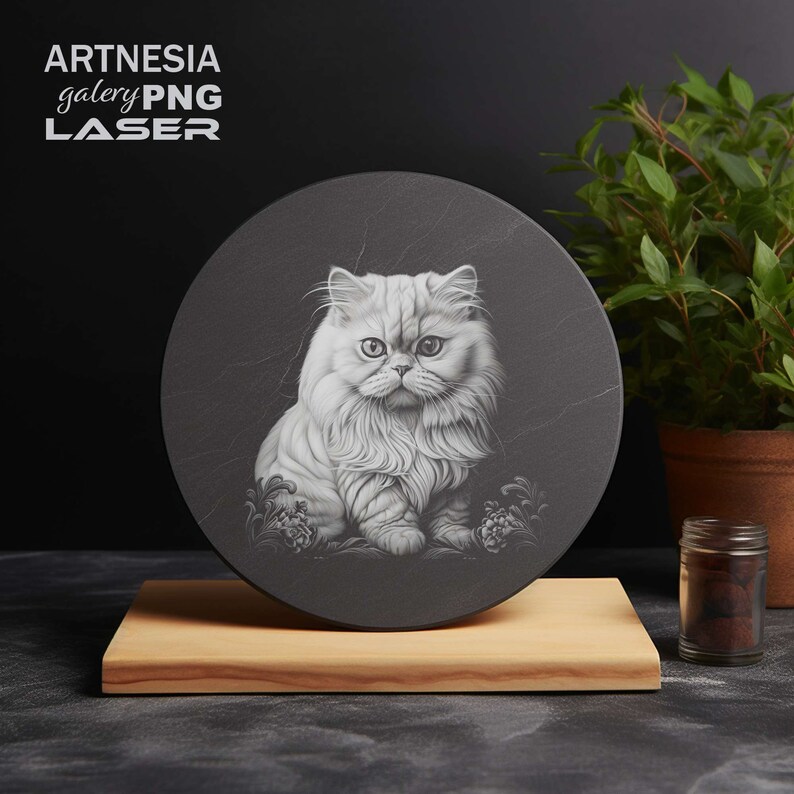 Persian Cat PNG Laser Engraving File for Slate Coaster, Laser Ready Design, Slate Coaster ...