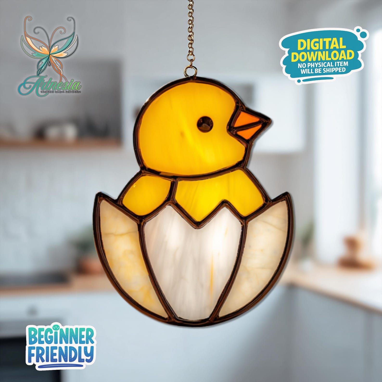 Baby Chick Stained Glass Pattern, Cute Chick Suncatcher, Stained Glass ...