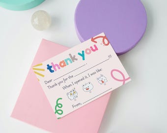Kids’ Thank You Card | Printable Fill-in-the-blank Template | Digital ...