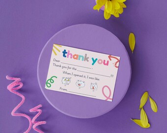 Kids’ Thank You Card | Printable Fill-in-the-blank Template | Digital ...