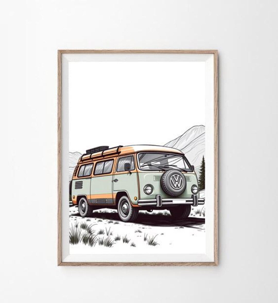 Campervan VW Samba Mountain Poster Art Background Wallpaper Wall Art ...