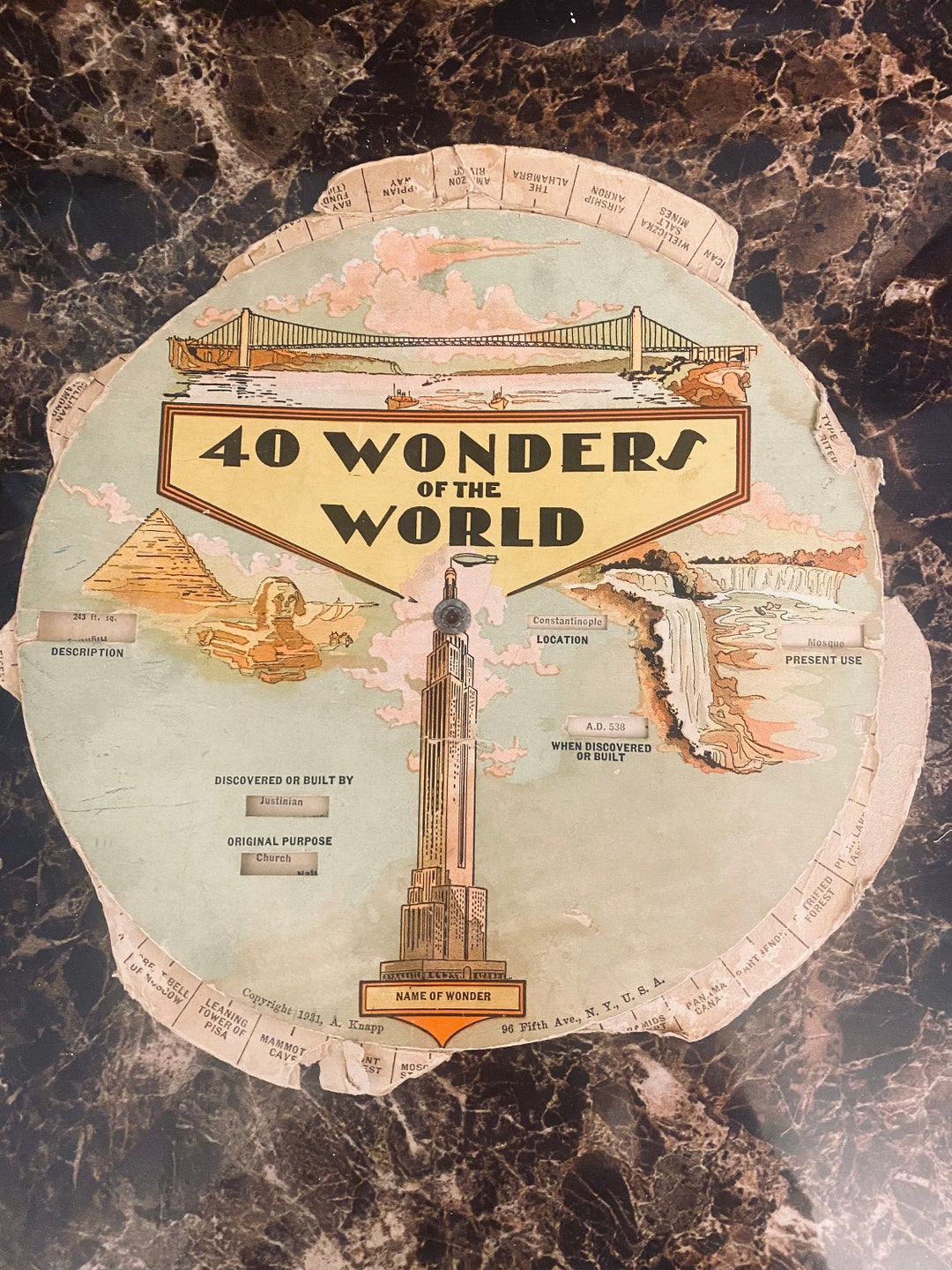 1931 World History Wonders of the World and Inventions, Rotating Chart ...
