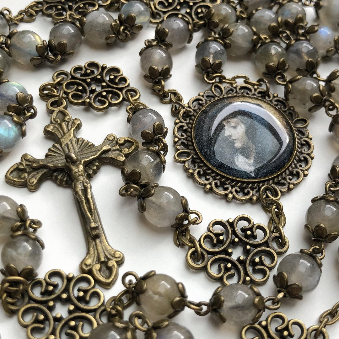 Antique Style Catholic Rosary Beads, Labradorite Gemstone Praying Beads ...