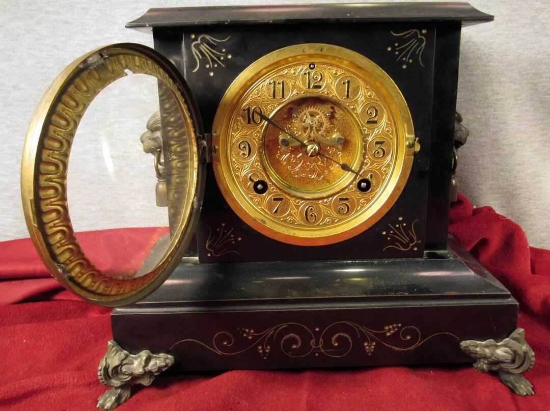 Black and Gold Cast Iron Waterbury Mantle Desk Clock - Etsy