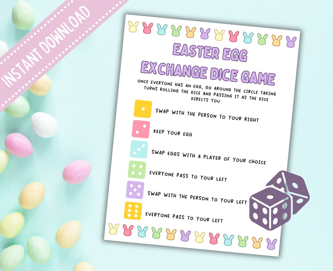 Easter Egg Exchange Dice Game Printable Game Easter Group Party Game ...