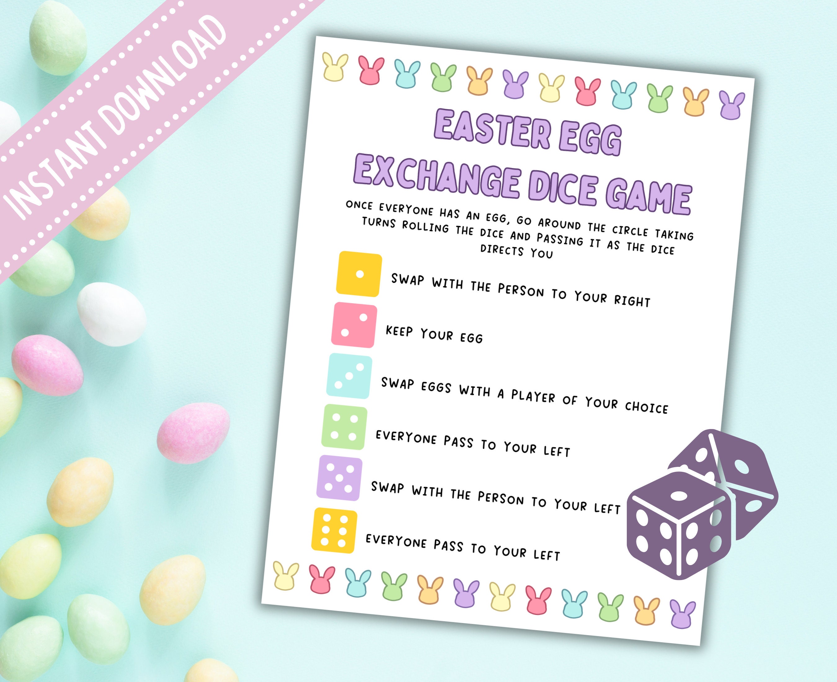 Easter Egg Exchange Dice Game Printable Game Easter Group Party Game ...