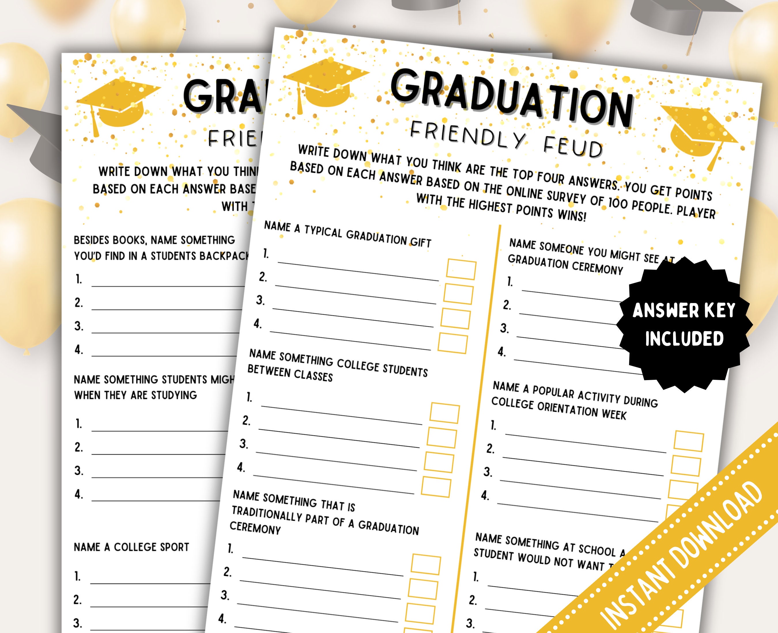 Graduation Friendly Feud Game, Graduation Party Game, Printable ...