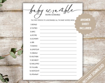 Baby Word Scramble Game, Printable Baby Word Puzzle, Neutral Baby ...