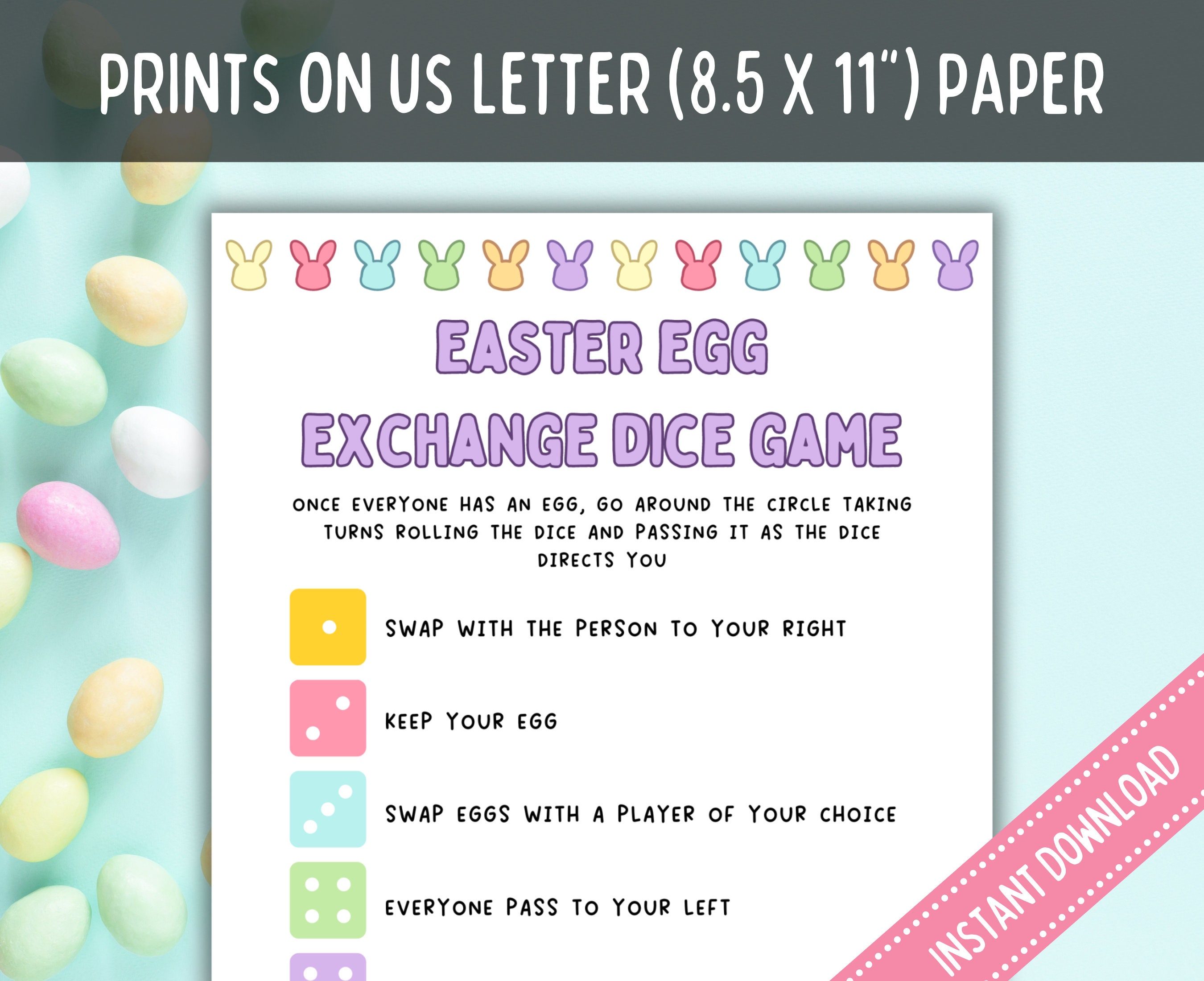 Easter Egg Exchange Dice Game Printable Game | Easter Group Party Game ...