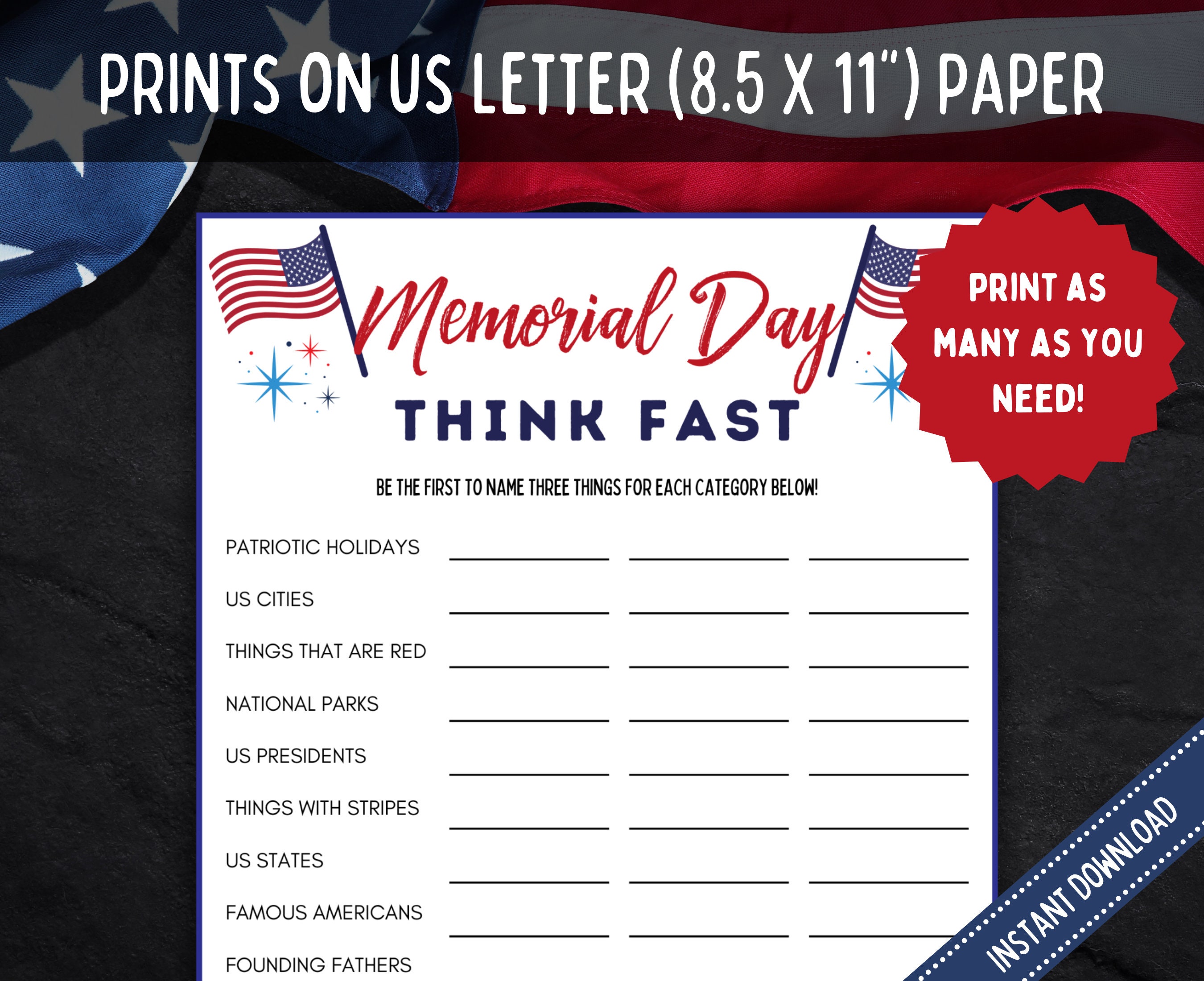Memorial Day Game, Memorial Day Trivia Game, Memorial Day Think Fast ...