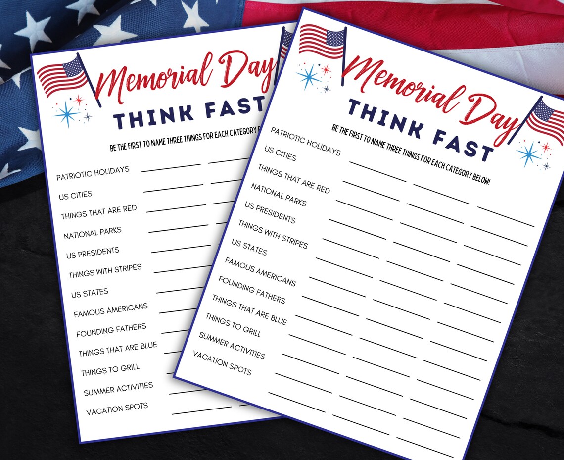 Memorial Day Game, Memorial Day Trivia Game, Memorial Day Think Fast ...