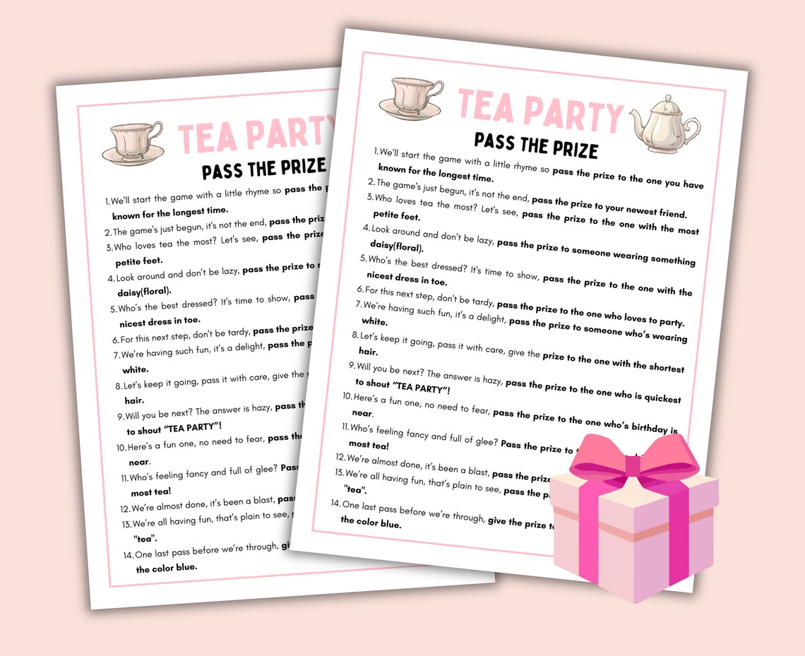 Tea Party Pass the Prize Game: Printable Party Activity (digital ...