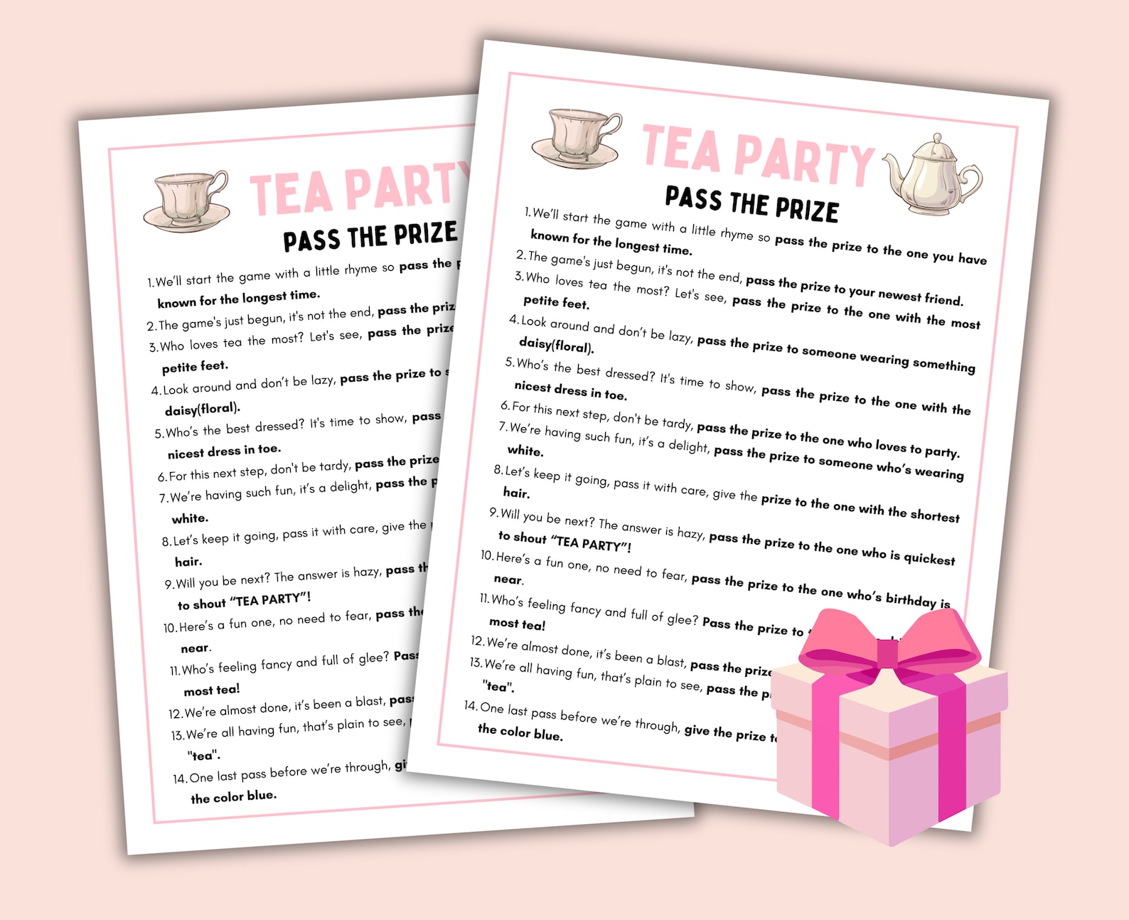 Tea Party Pass the Prize Game: Printable Party Activity (digital ...