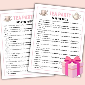 Tea Party Pass the Prize Game: Printable Party Activity (digital ...