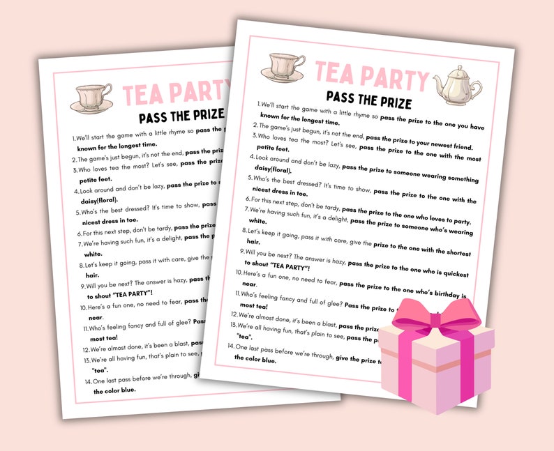 Tea Party Pass the Prize Game: Printable Party Activity (digital ...