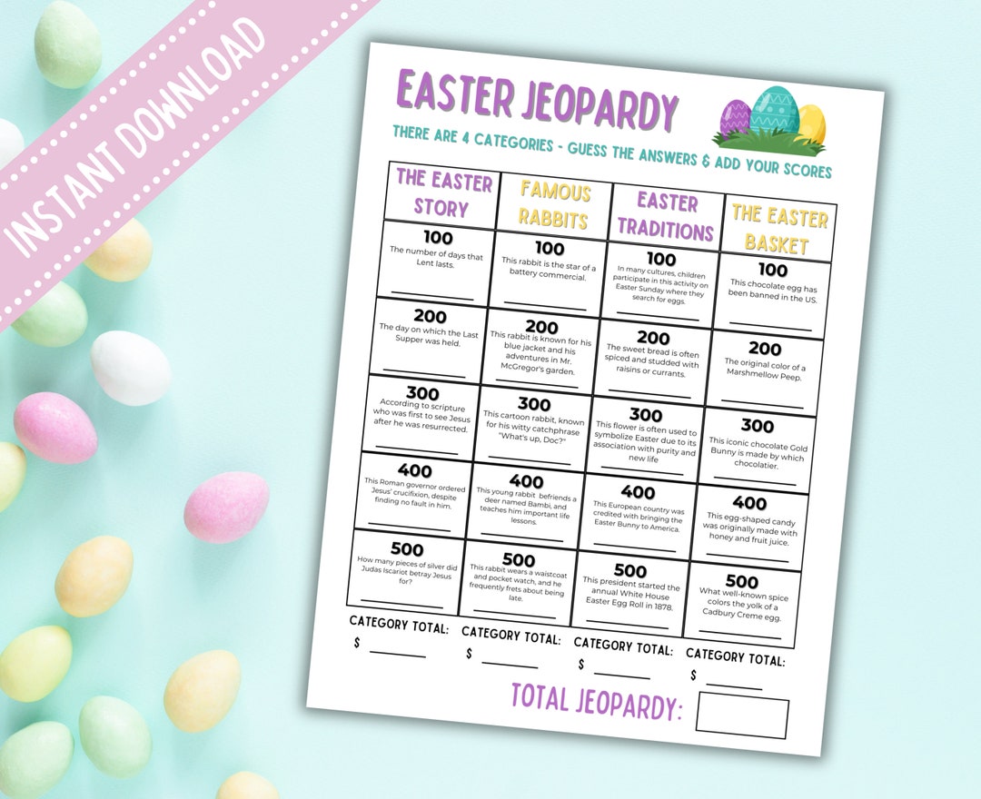 Easter Trivia Game, Easter Jeopardy, Easter Seniors Game, Easter School ...