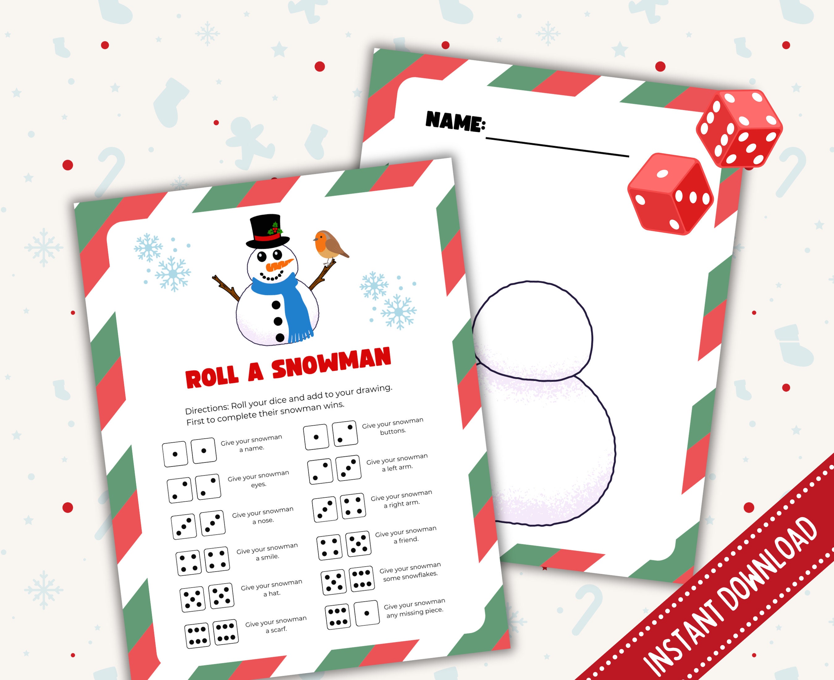 Roll A Snowman Game – Printable Christmas Activity for Kids, Holiday ...