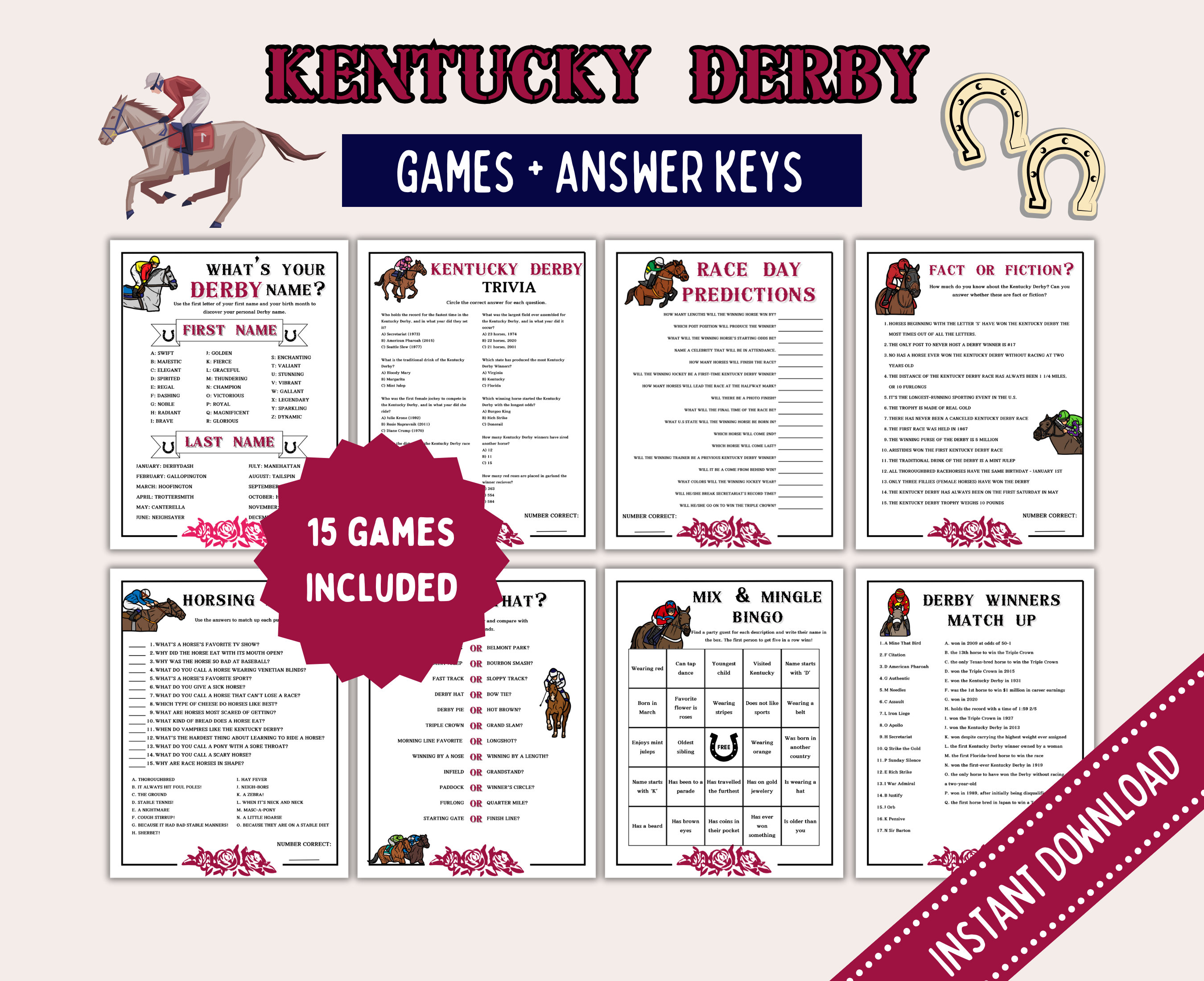 Kentucky Derby Games: 15-game Party Bundle (PDF Download) - Etsy