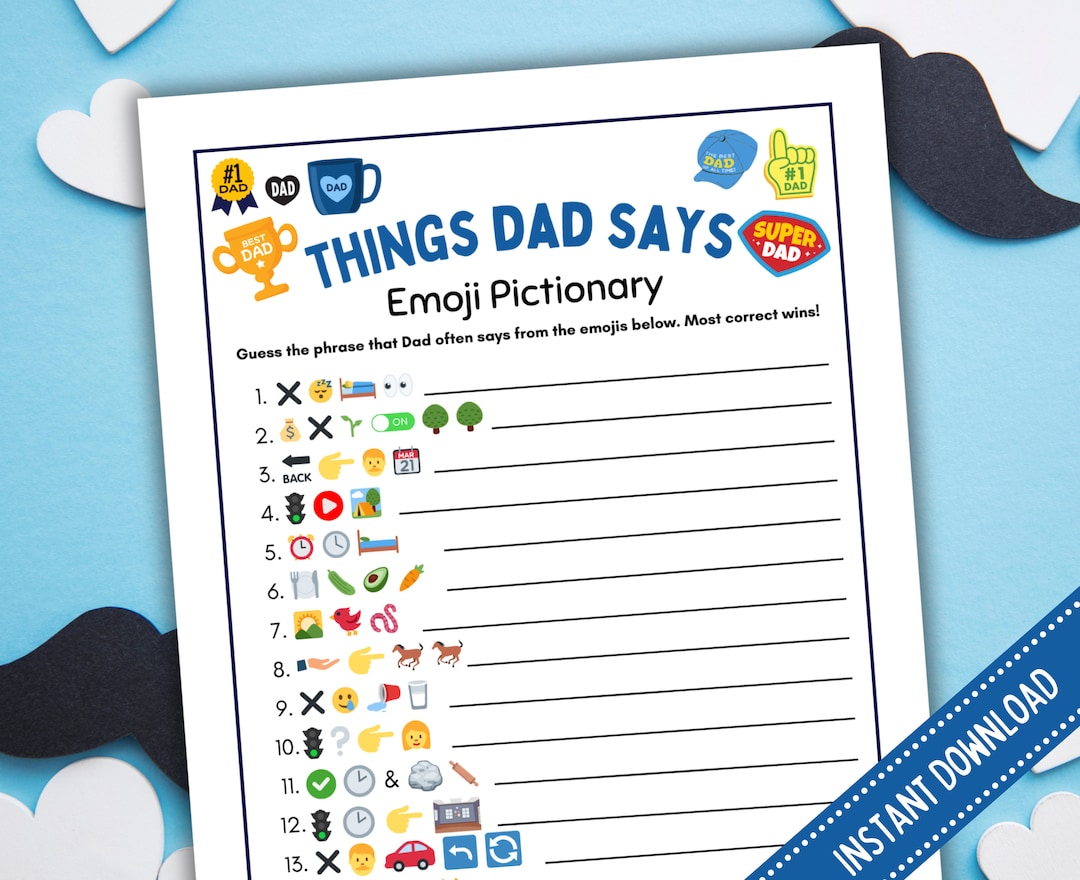 Father’s Day Emoji Pictionary Game, Funny Fathers Day Game for Kids ...