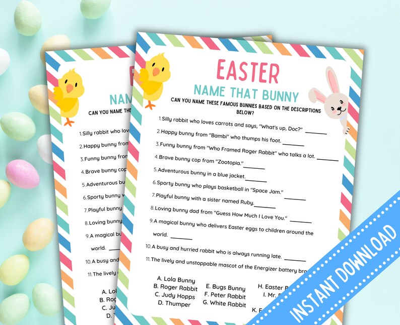 Easter Printable Name Famous Bunny Game Adults Kids Idea Fun Family ...