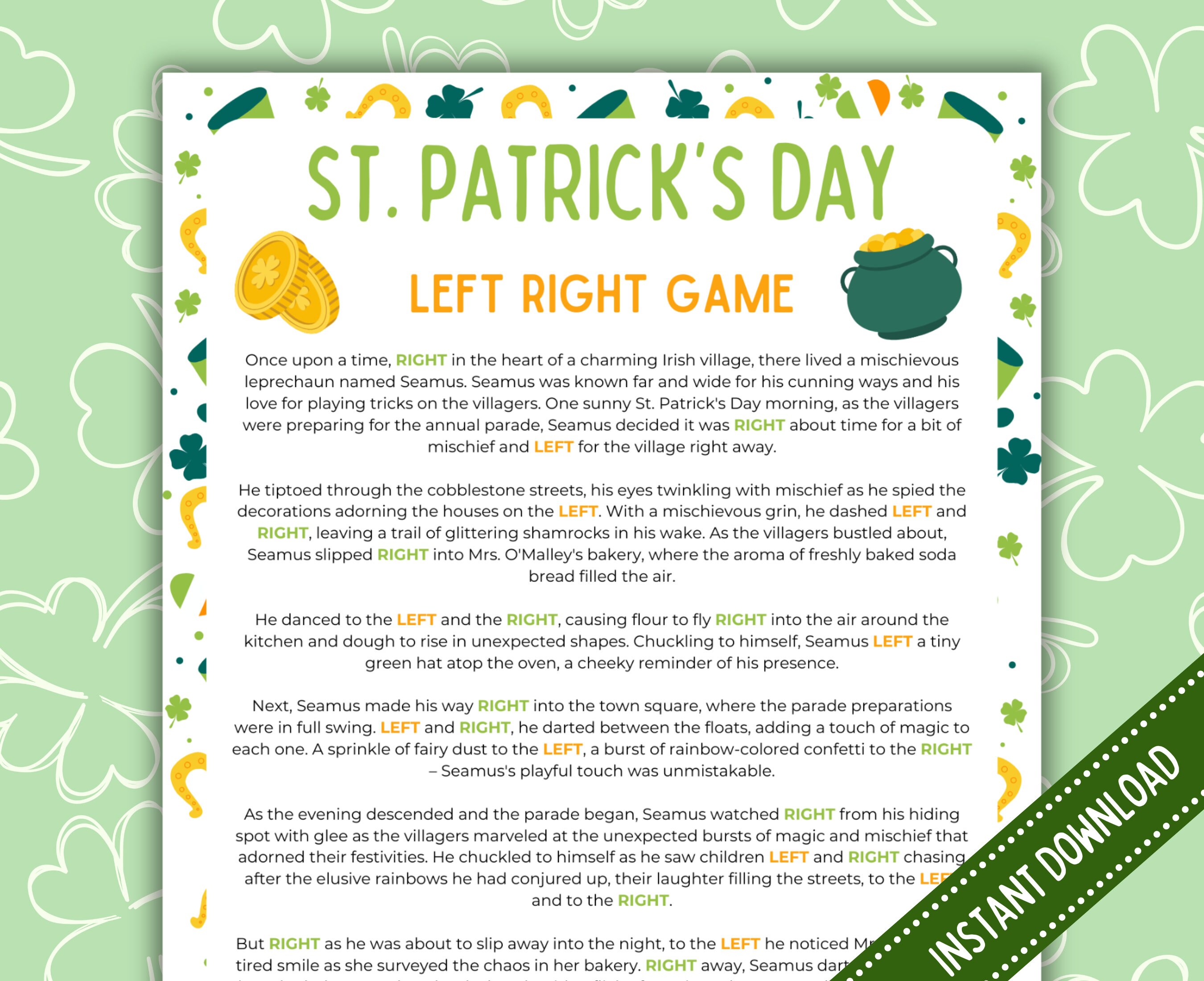 St. Patrick's Day Left Right Game: Printable Party Game (digital ...