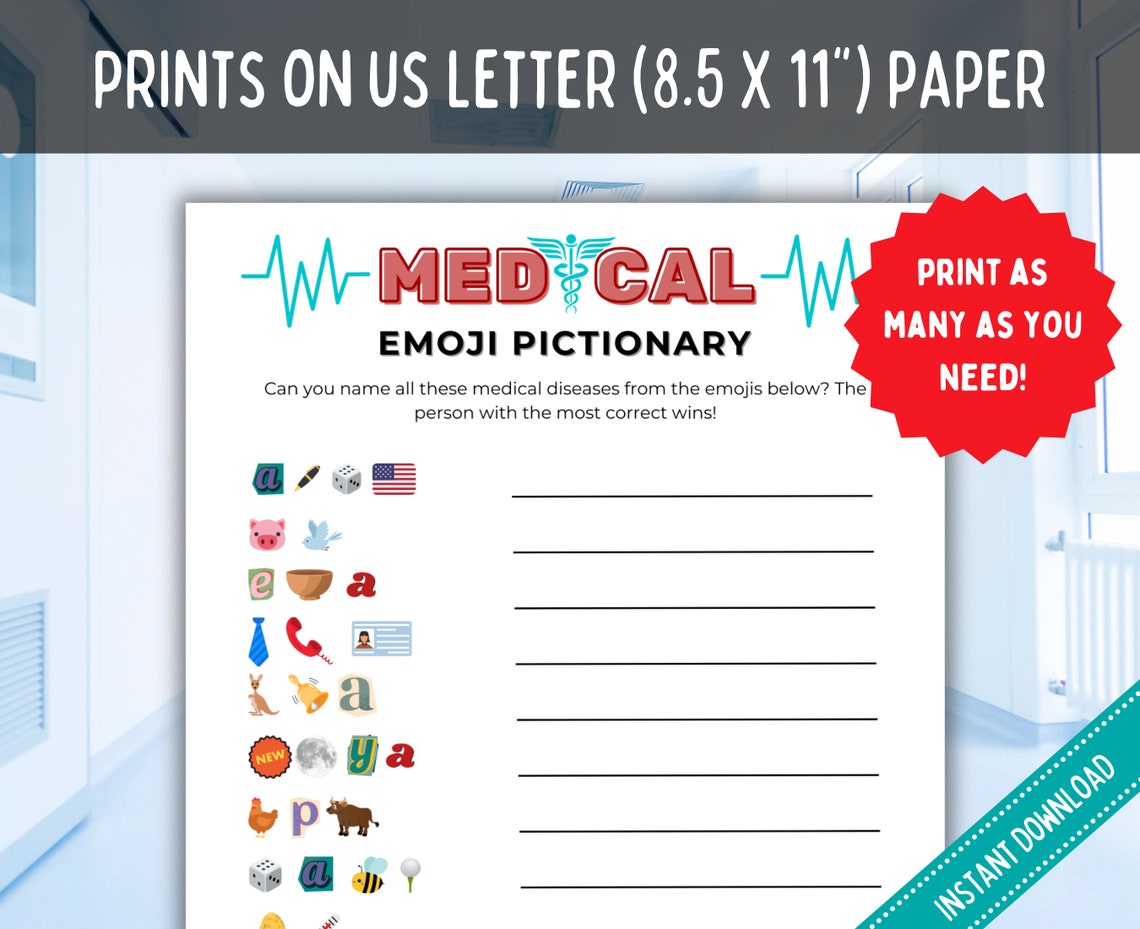Medical Emoji Pictionary Game: Nurse Graduation, Hospital Party (PDF ...