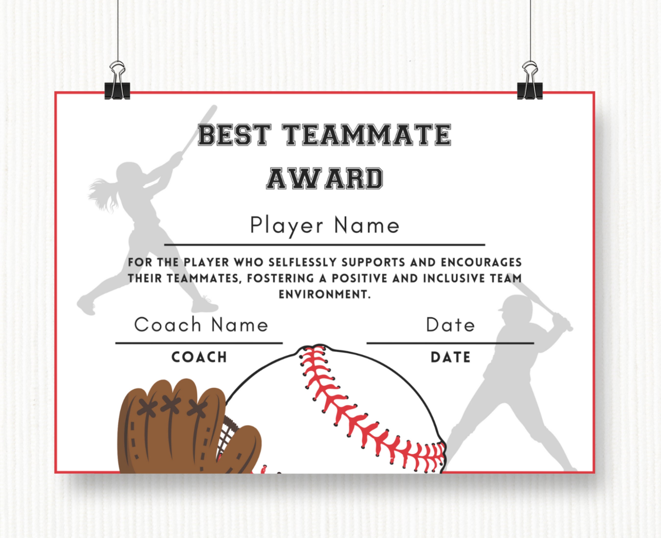 Editable Softball Award Certificates, Softball Team Awards, Softball ...