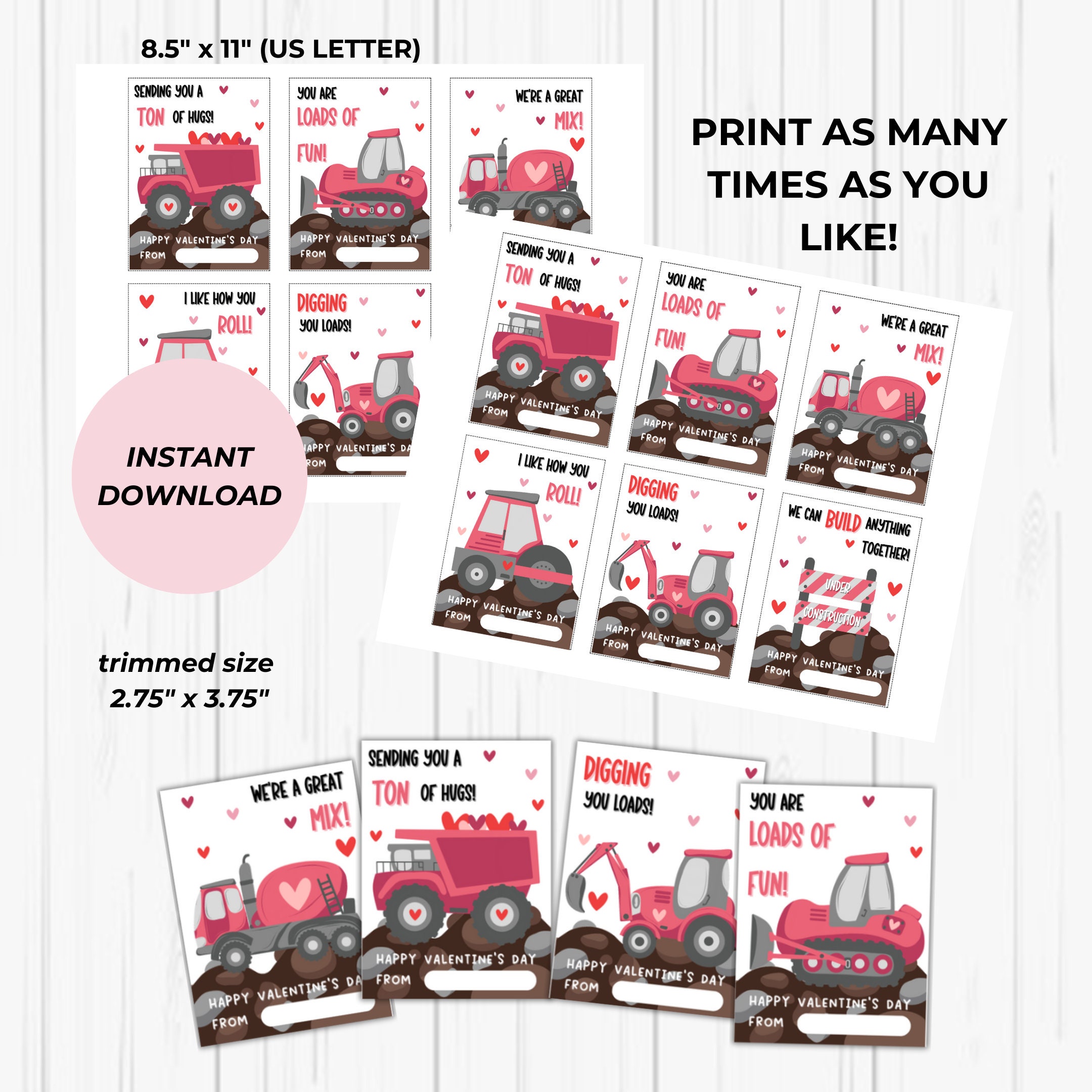 Printable Construction Valentine's Day Cards, Classroom Valentine's Day ...