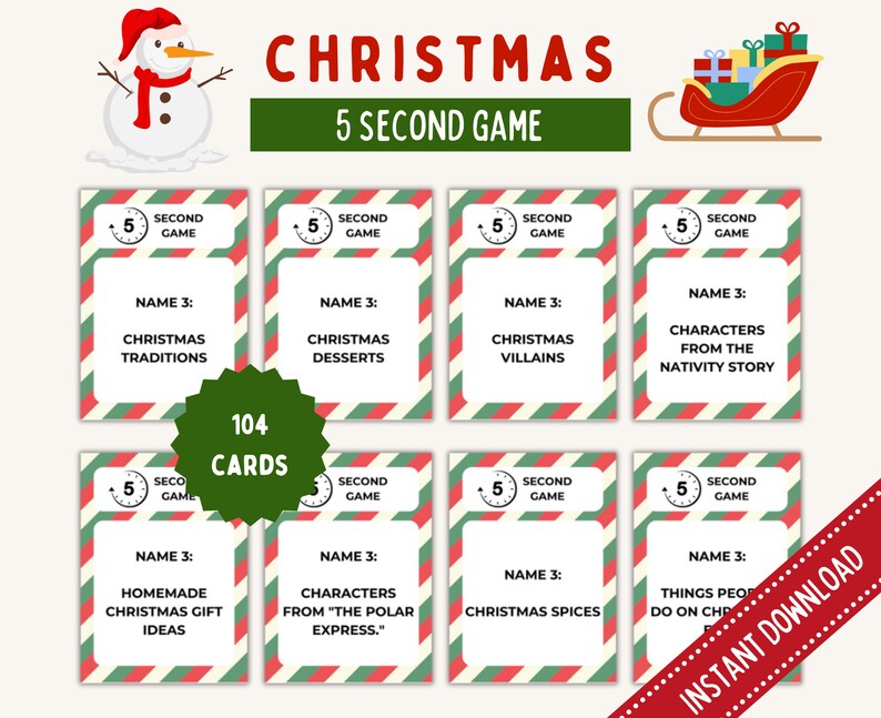 Christmas 5 Second Game | Printable Christmas Game | Christmas Party ...