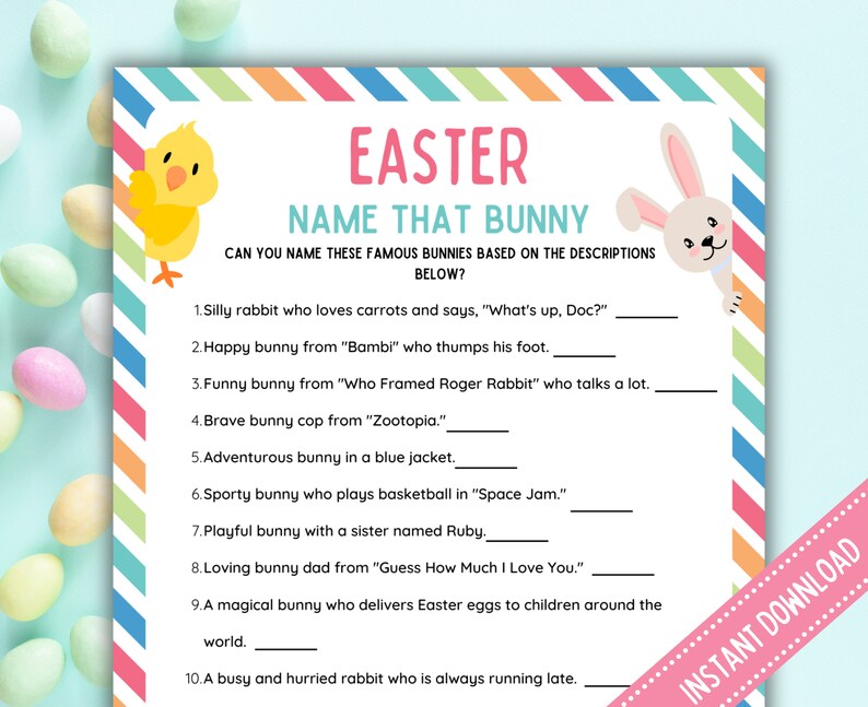Easter Printable Name Famous Bunny Game | Adults Kids Idea | Fun Family ...