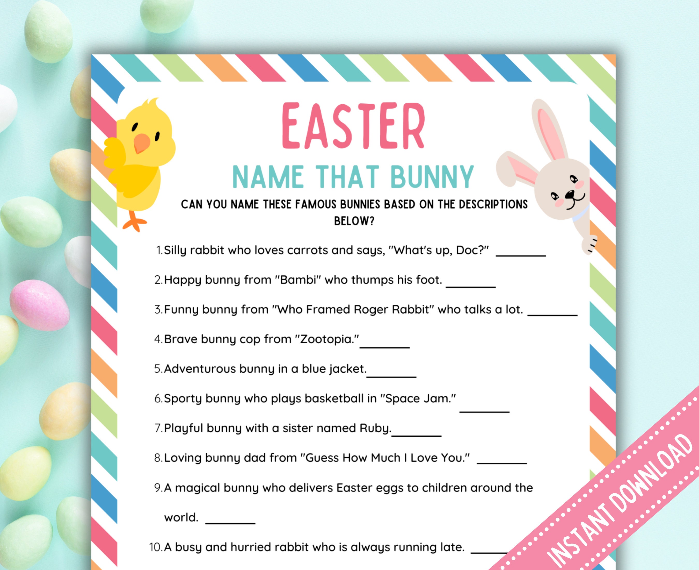 Easter Printable Name Famous Bunny Game | Adults Kids Idea | Fun Family ...