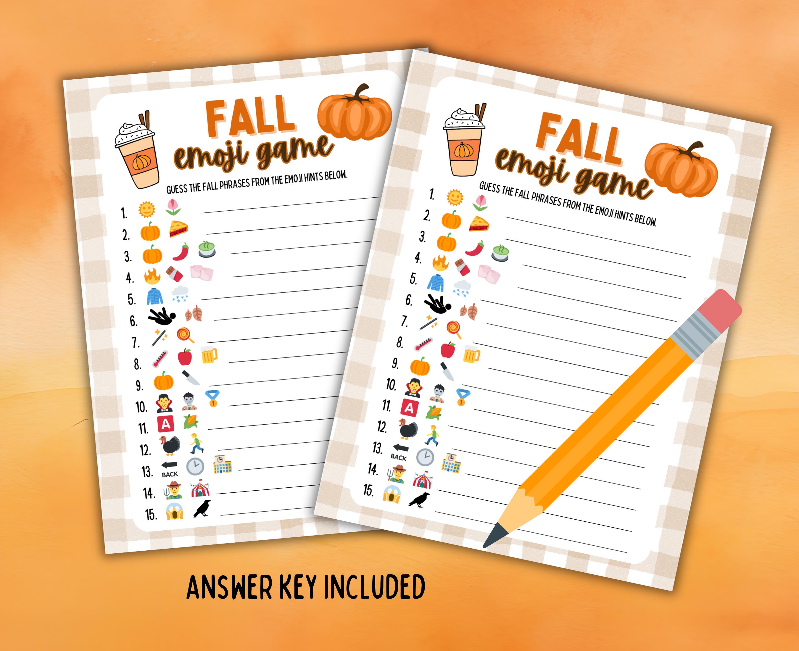 Fall Emoji Pictionary | Fall Printable Game | Fall Emoji Game ...