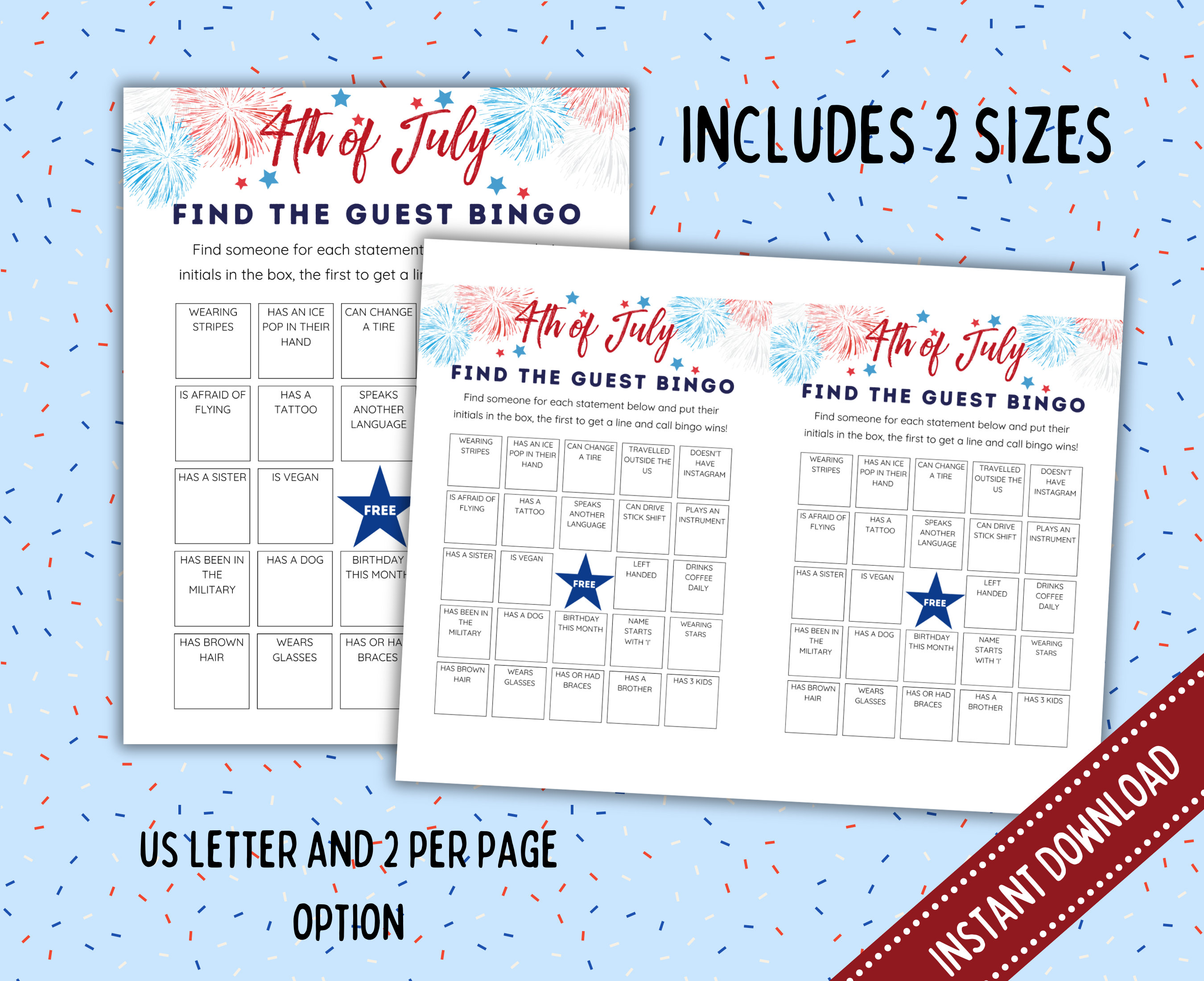 4th of July Find the Guest Bingo: Patriotic Party Game (printable) - Etsy