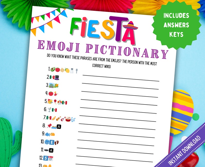 Taco Party Emoji Pictionary Mexican Fiesta Birthday Party Games for ...