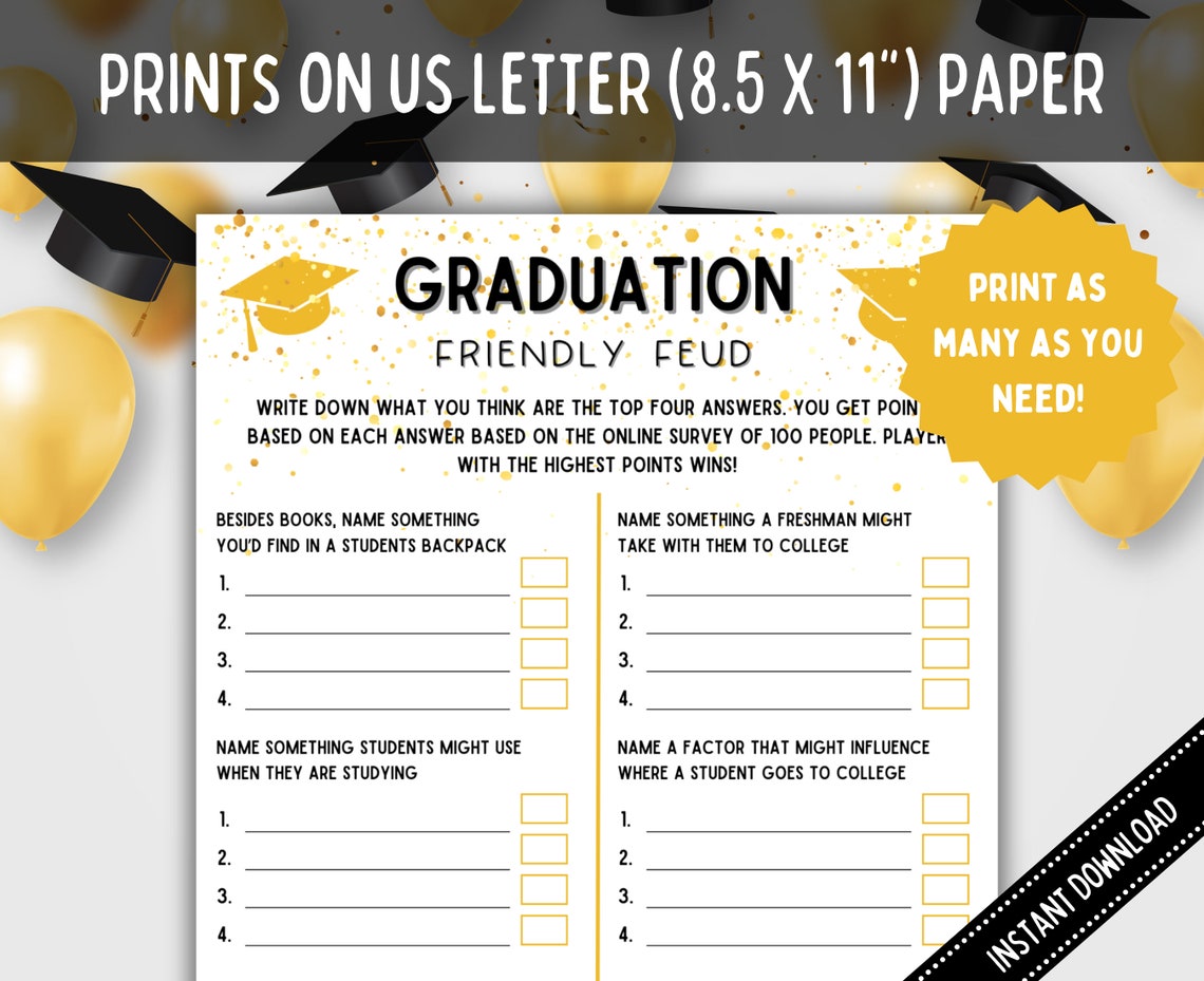 Graduation Friendly Feud Game, Graduation Party Game, Printable ...