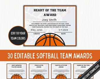 Basketball Award Certificate Editable Award Ceremony Printable End of ...