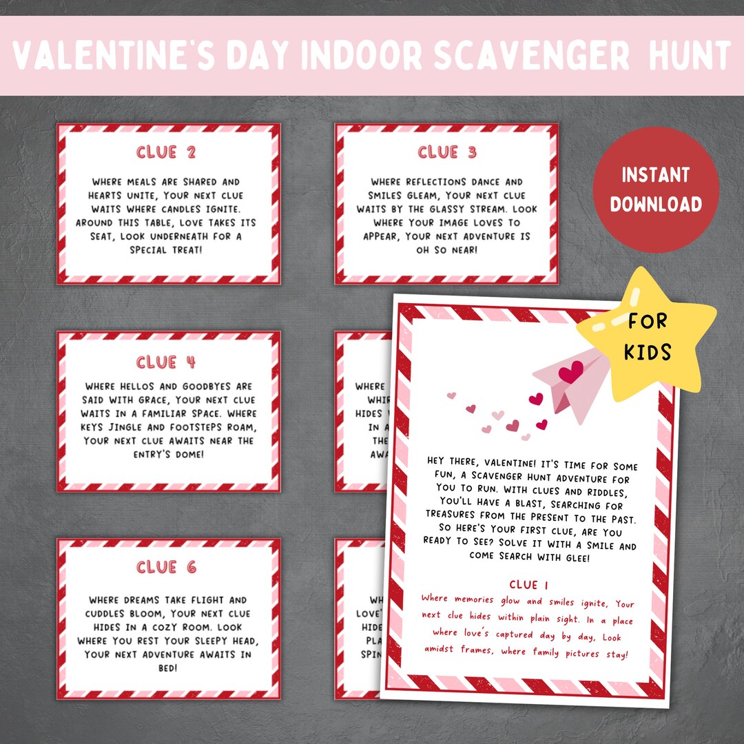 Valentine's Day Scavenger Hunt for Kids Valentine Gift Indoor Hunt ...