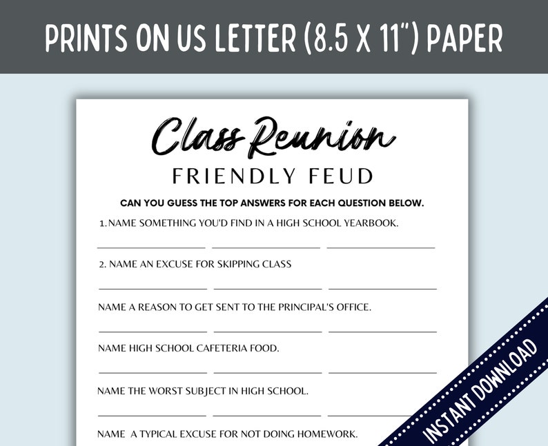 Class Reunion Games Bundle – 30+ Printable Activities for High School ...