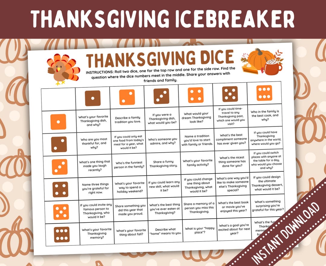 Thanksgiving Icebreaker | Thanksgiving Dice | Thanksgiving Table Game ...